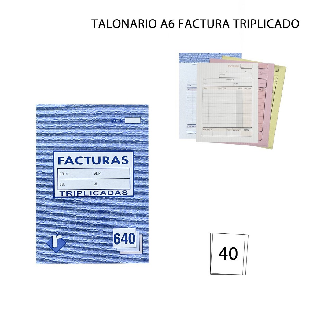 Talonario A6 de factura triplicado 20+20 hojas para oficina | Coleccion ...